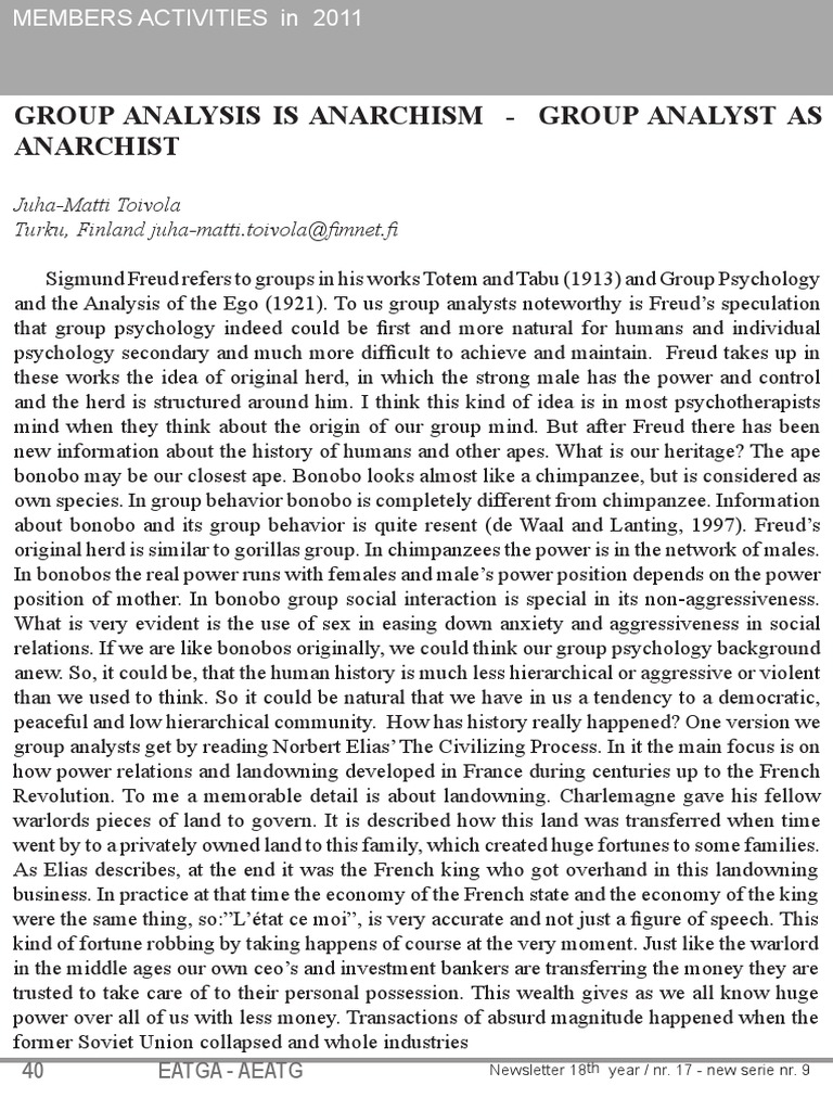 Group Analysis Is Anarchism Group Analyst As Anarchist | PDF | Anarchism | Psychotherapy