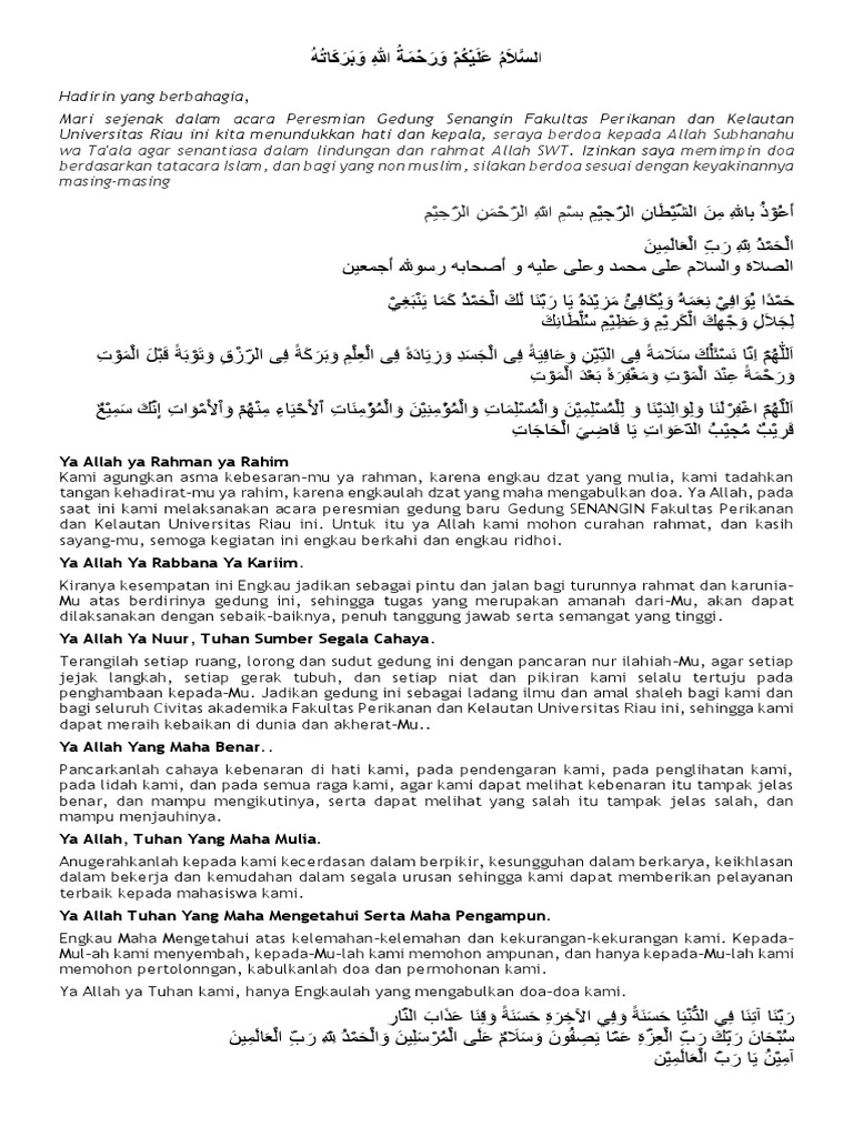 Doa Peresmian Gedung Senangin | PDF