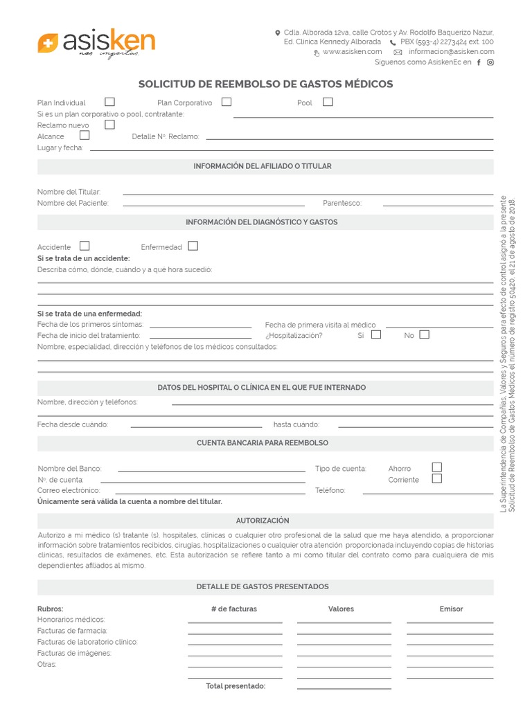 Solicitud De Reembolso De Gastos Medicos Pdf Hospital Diagnostico
