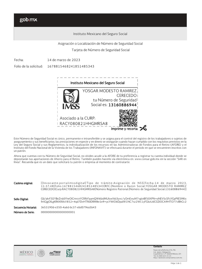 Yosgar Modesto Ramirez Cerecedo Tu Número de Seguridad Social Es ...