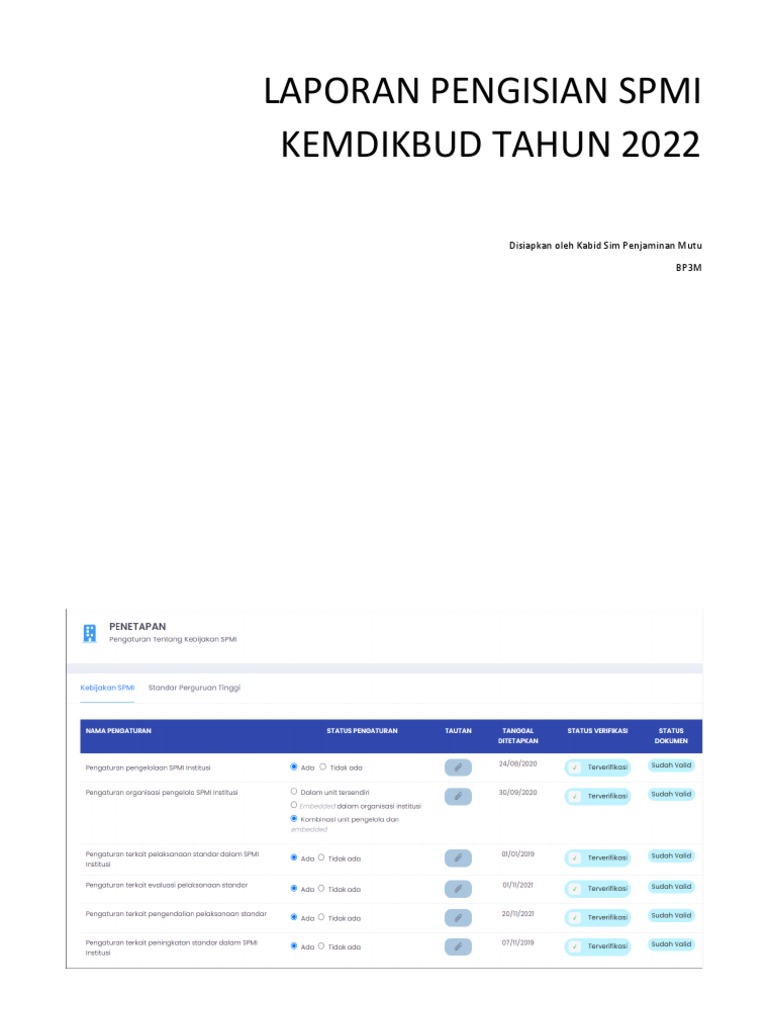 Laporan Pengisian Spmi Kemdikbud Tahun 2022 PDF | PDF | Pengelolaan ...