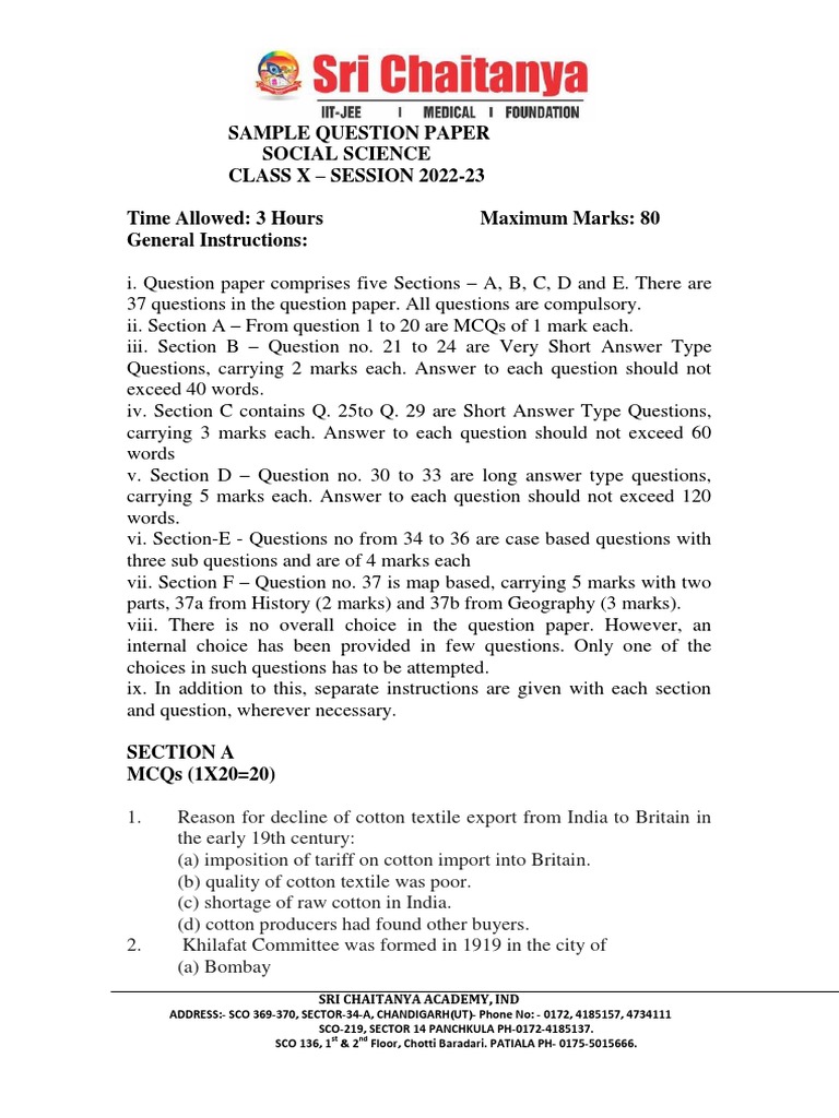 SST-SAMPLE-2 QUESTION PAPER Class 10 | Download Free PDF | Economies
