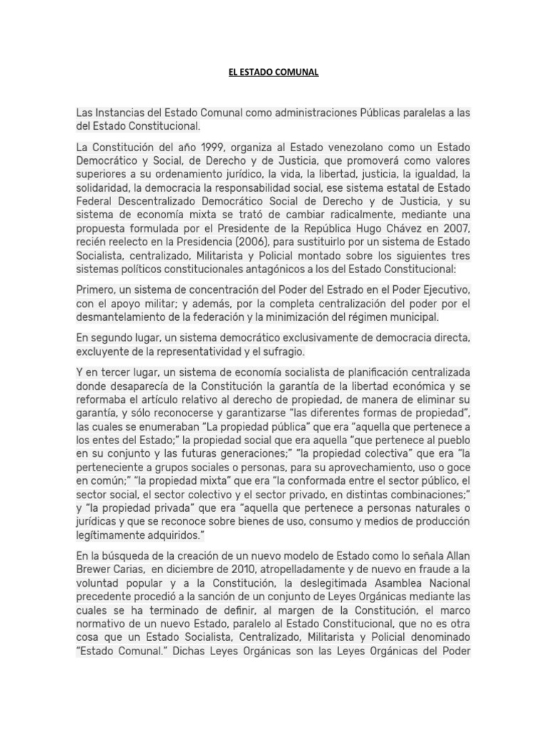 El Estado Comunal | PDF | Sistema económico | Democracia
