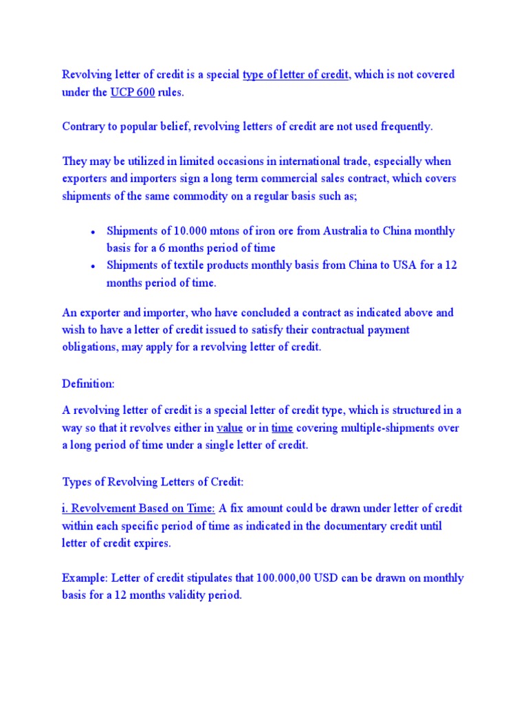 Revolving Letter of Credit Is A Special | PDF | Bill Of Lading | Letter ...