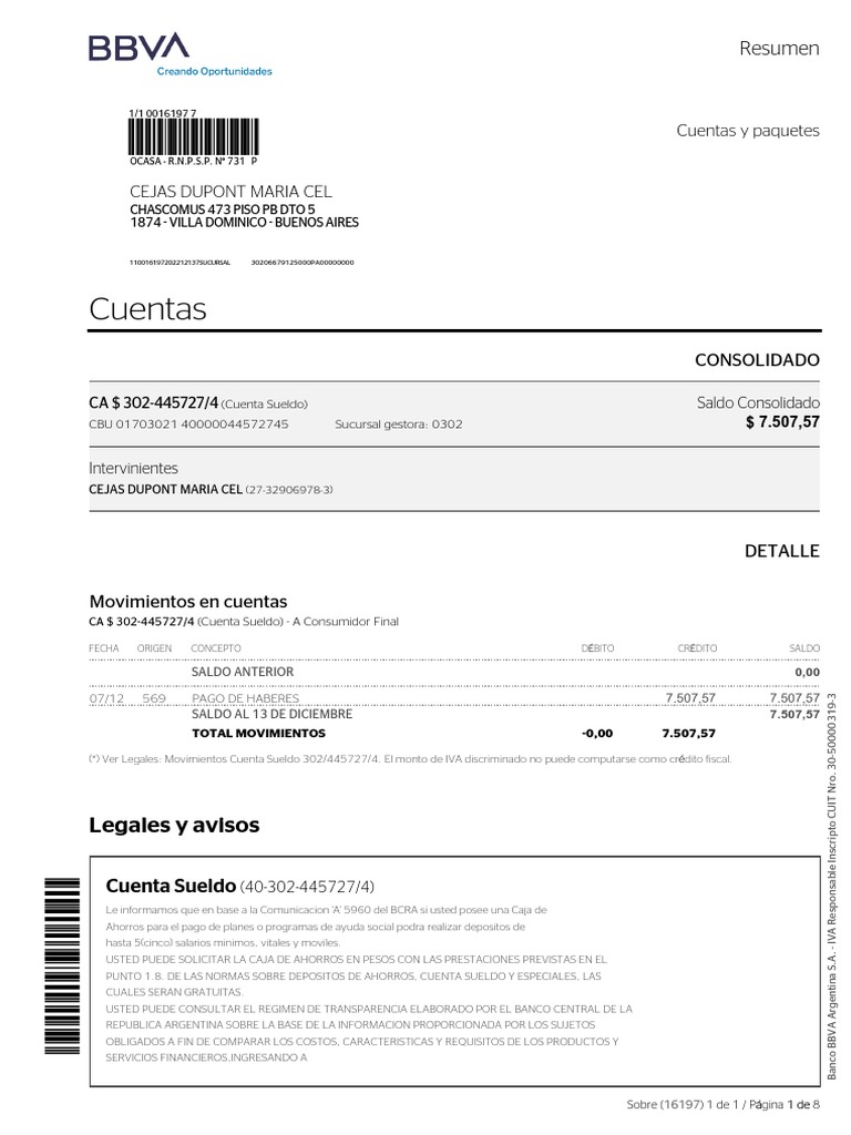 Extracto Cuenta BBVA y Cambios FCI | PDF | Fondo de inversión | Bancos