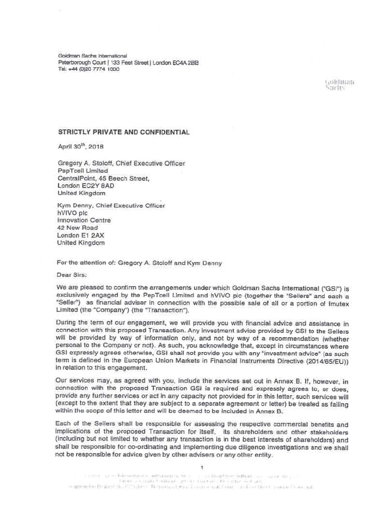 Engagement Letter Goldman Sachs International Redacted | PDF