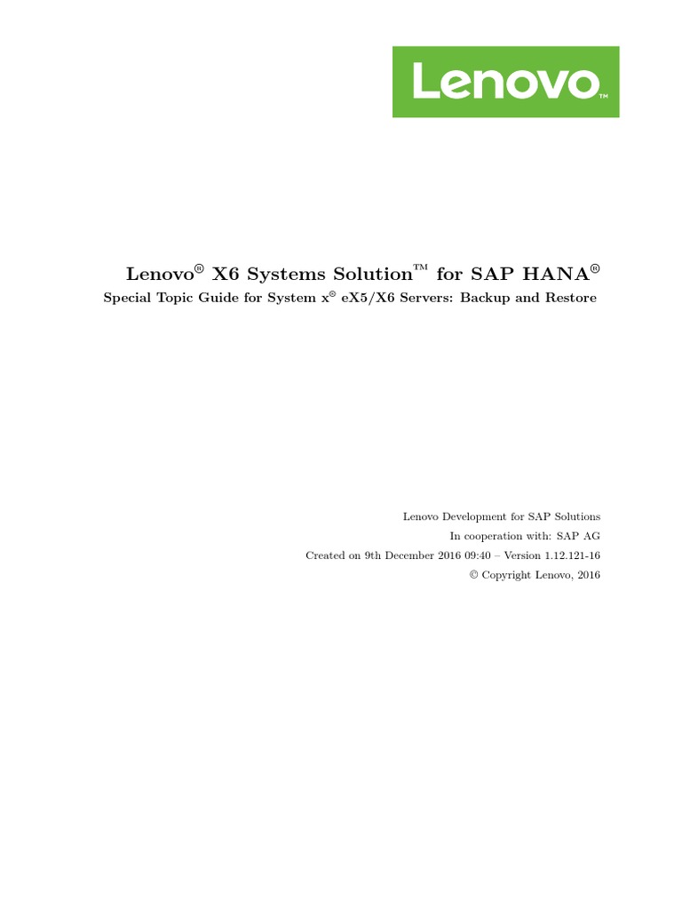 Lenovo - SAP HANA Backup Guide-1.12.121-16 - 1-8 | PDF | Operating System Technology | Computer ...
