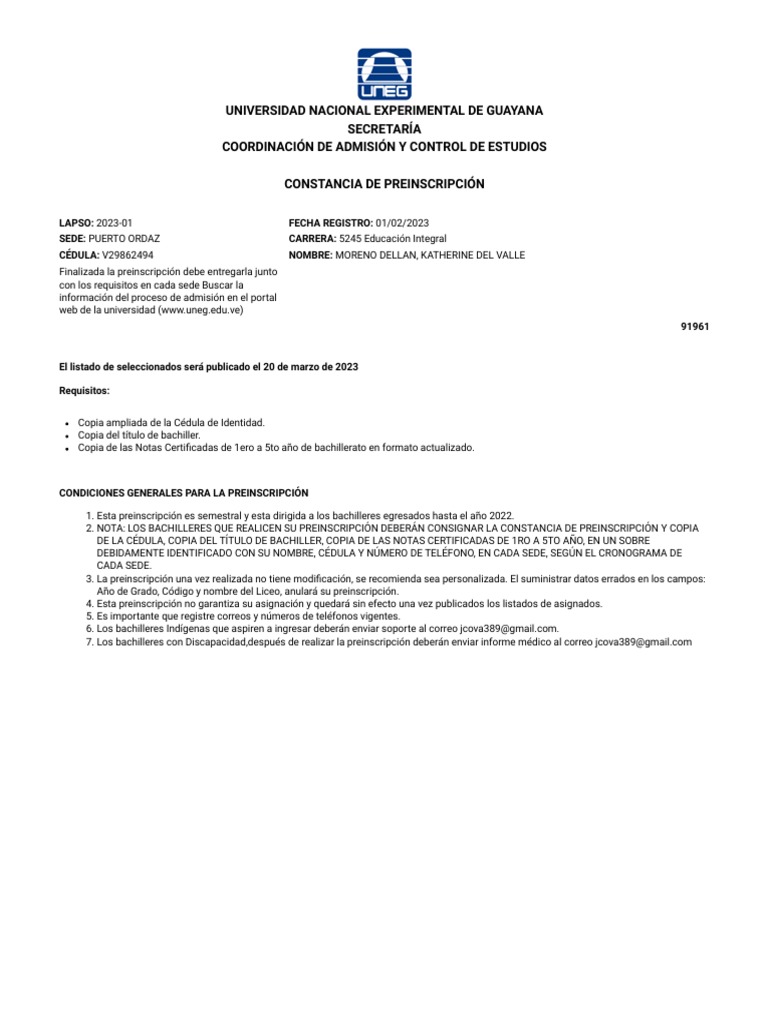 Sistema de Admisión A La UNEG | PDF