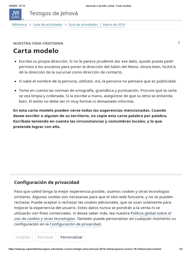 Aprenda A Escribir Cartas - Carta Modelo | PDF | Cookie HTTP