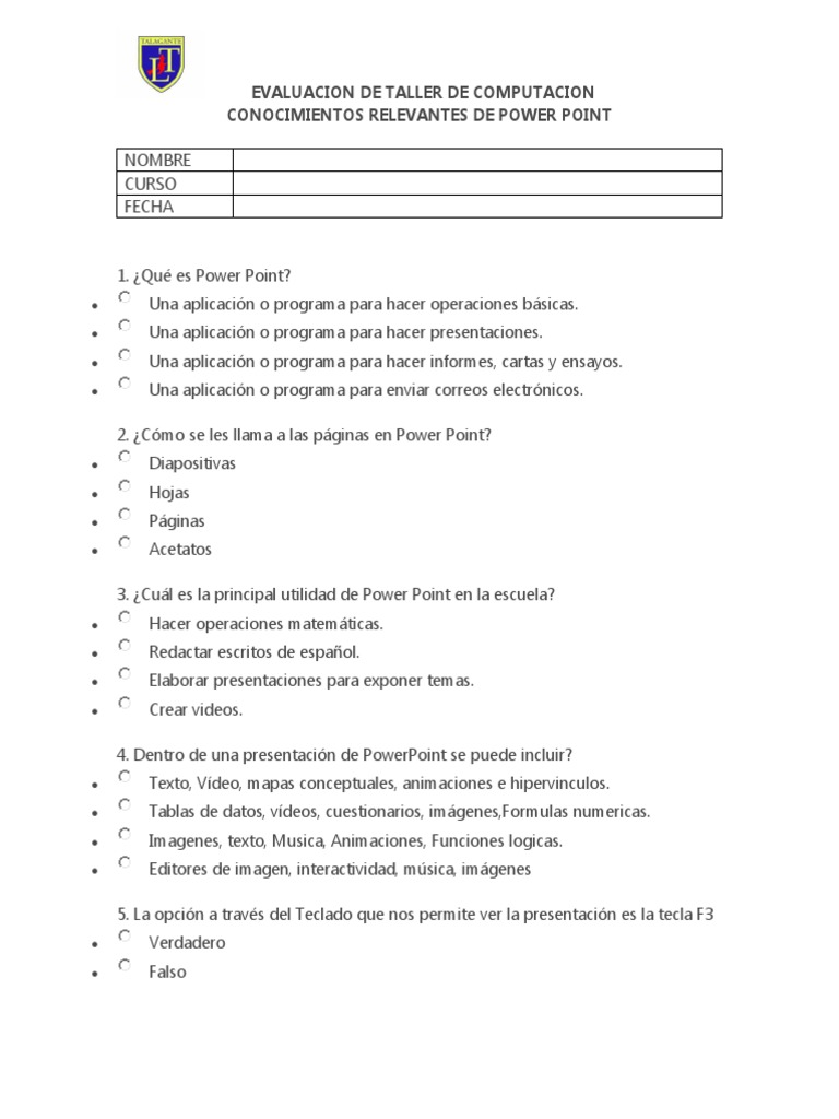 Evaluacion de Taller de Computacion | PDF