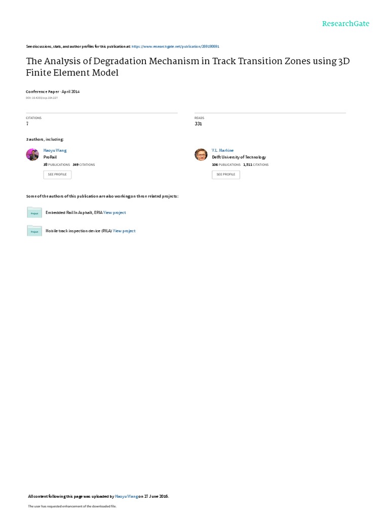 Analysis of Degradation Mechanism in Track Transition Zones Using 3d FEM-WANG, Merkine | PDF ...