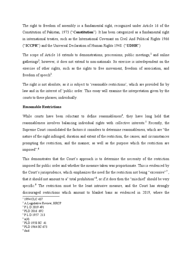 Article 16: Freedom of Assembly in Pakistan | PDF | Rights | Justice