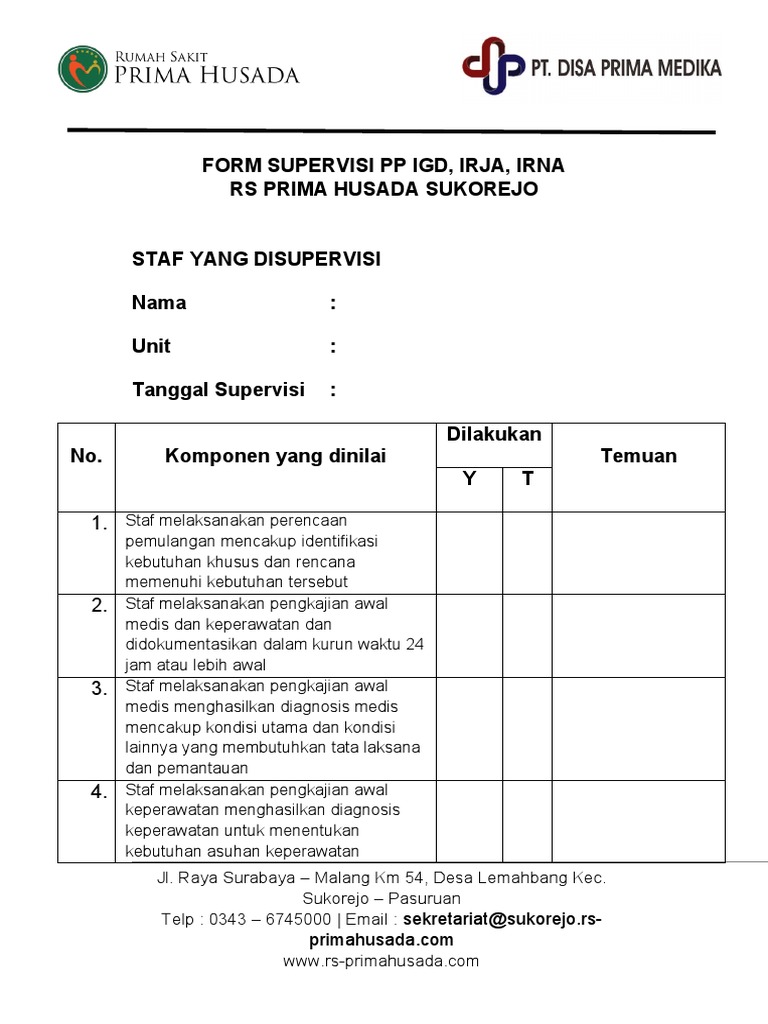 Form Supervisi Pap | PDF