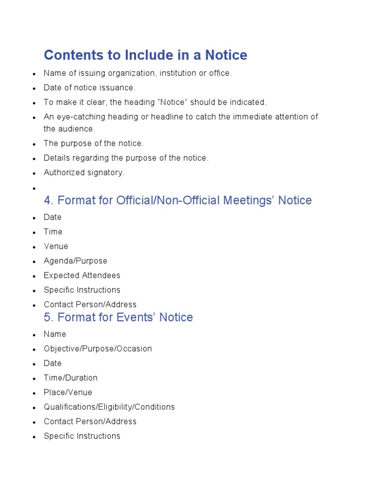 Notes On Notice Writing | PDF | Syntax | Grammar