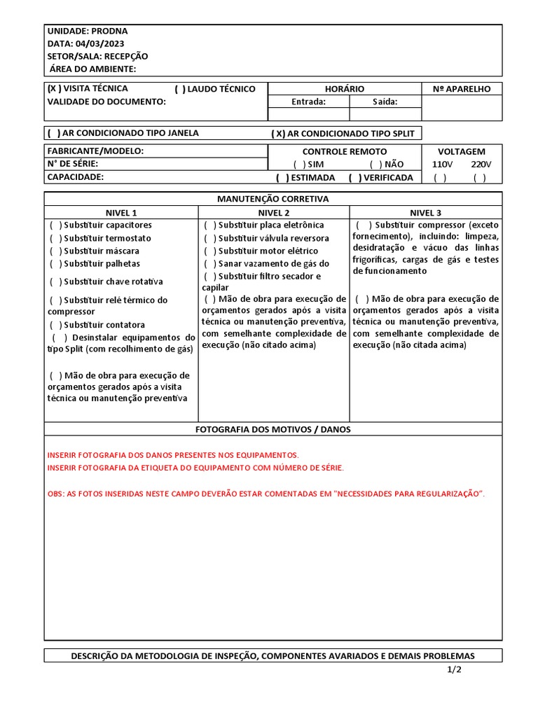 Modelo de Laudo de Ar Condicionado | PDF | Ar condicionado | Bens manufaturados