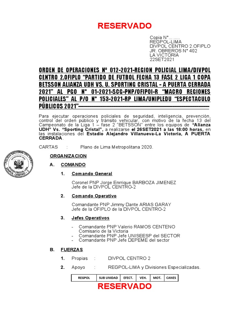 Oo. #012 - Alianza Udh VS Sporting Cristal - 26set2021 | PDF | Policía ...