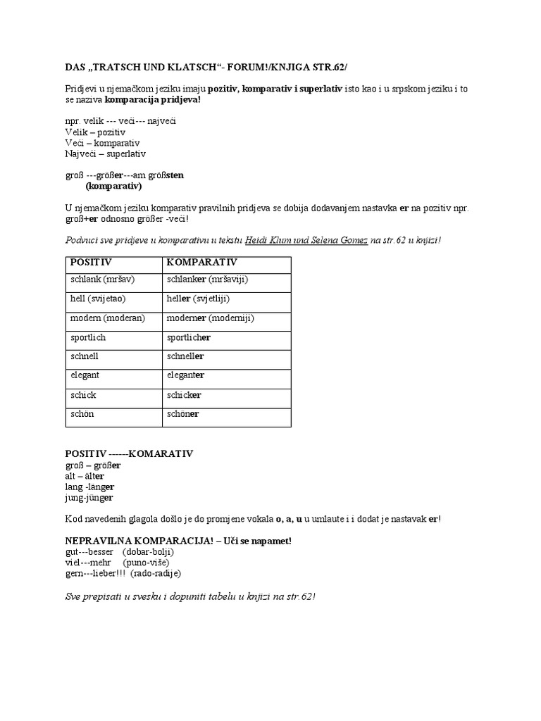 Komparacija Pridjeva | PDF