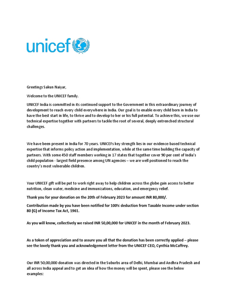 Unicef - Letter | PDF