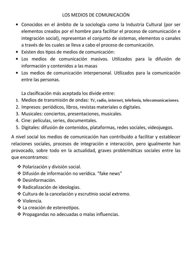 Los Medios de Comunicación | PDF