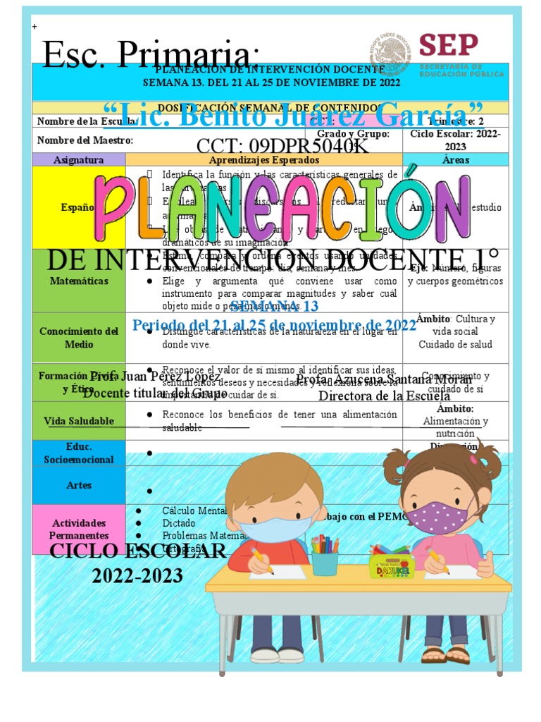 1° Sem13 Planeación de Intervención Docente Darukel 2022-2023 | PDF | Evaluación | Teatro