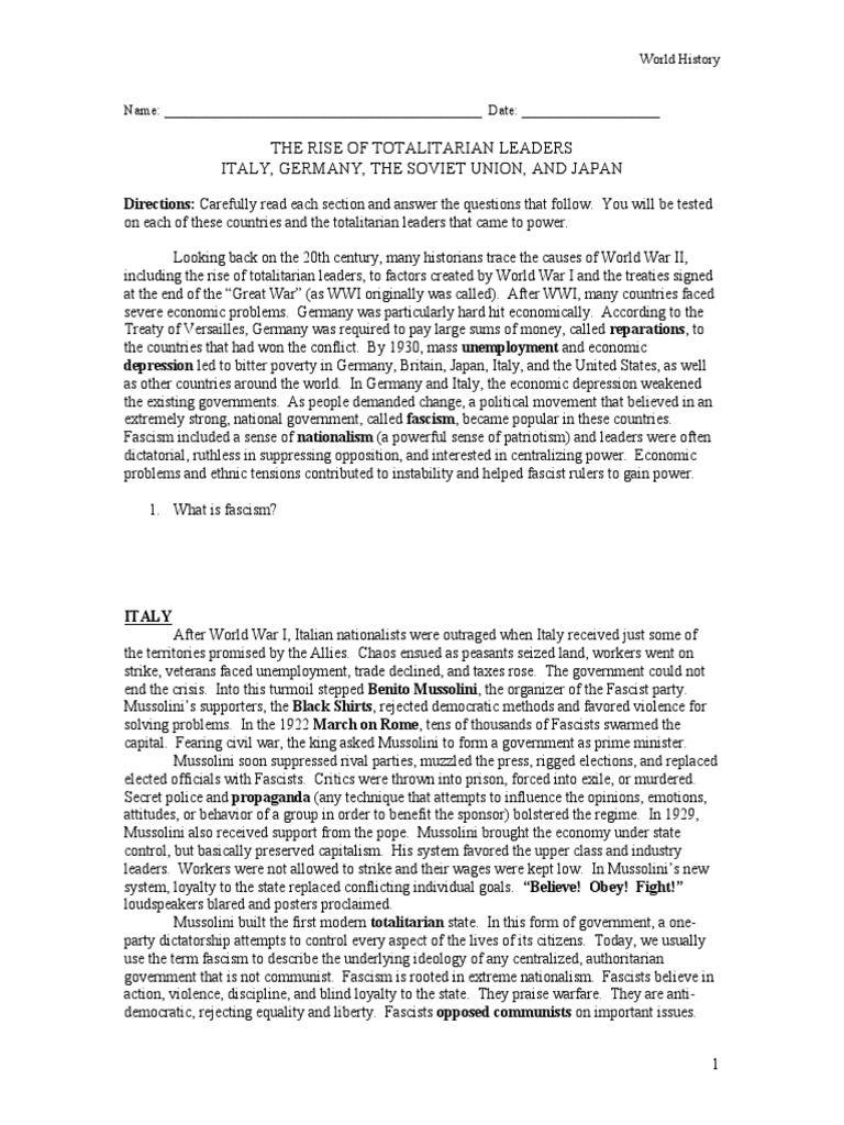 Totalitarian Leaders in the 20th Century | PDF | Fascism | Joseph Stalin