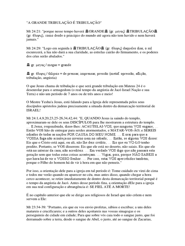 A Grande Tribulação É Tribulação PDF | PDF | Jesus | Igreja cristã