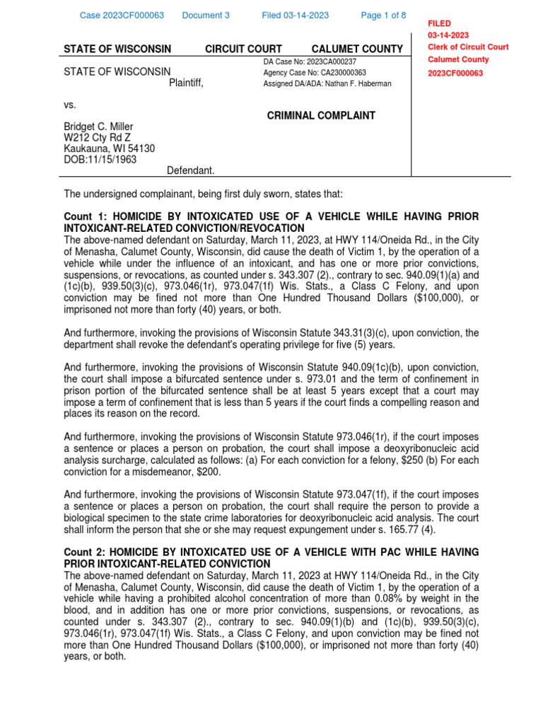 State of Wisconsin vs. Bridget Miller | PDF | United States Federal ...