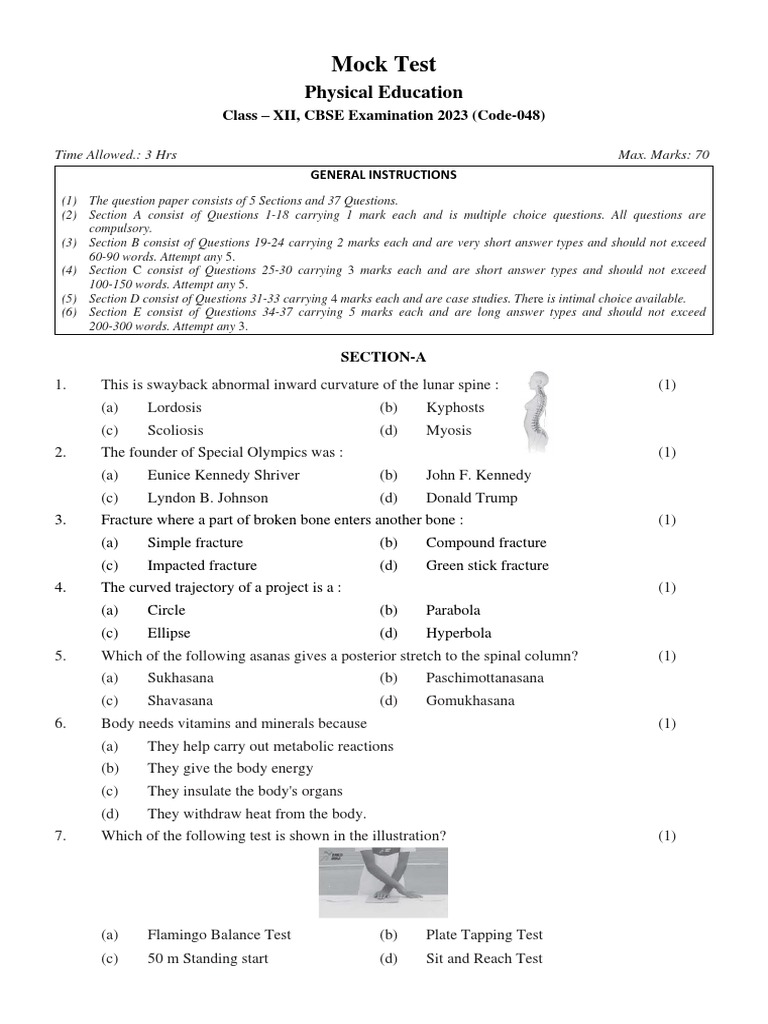 Class 12 Physical Education Mock Test | PDF | Physical Fitness