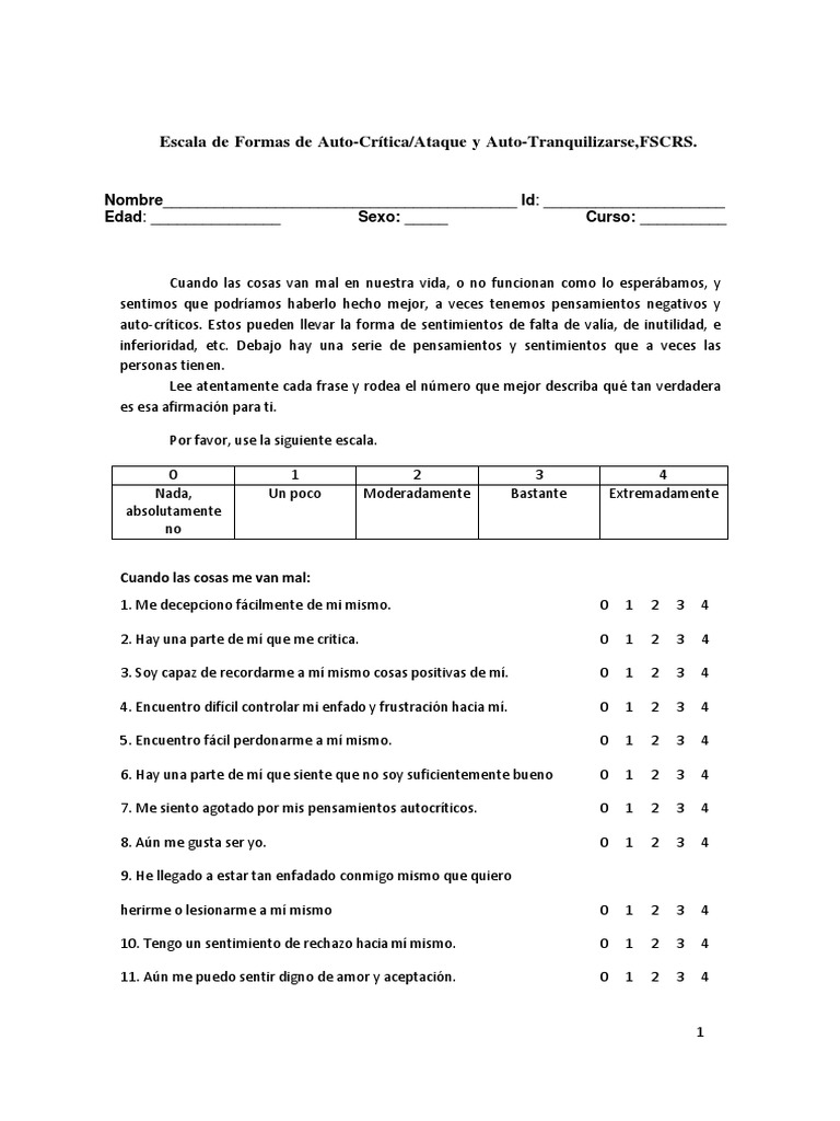 Escala de Formas de Auto-Crítica-Ataque y Auto-Tranquilizarse, FSCRS | PDF