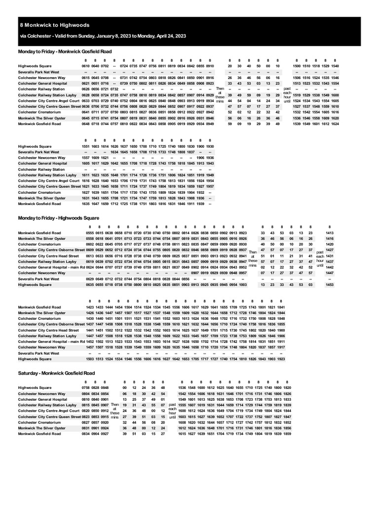 8 Monkwick To Highwoods From 08 Jan 2023 PDF | PDF