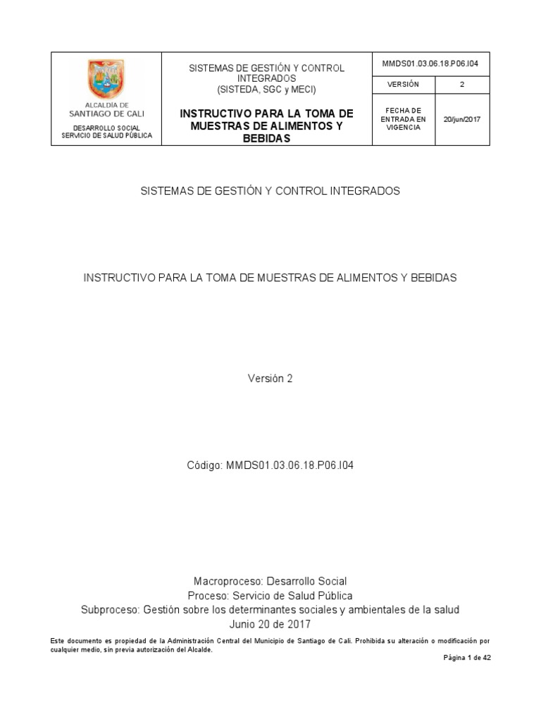 Instructivo de Toma de Muestras de Alimentos | PDF | Alimentos ...