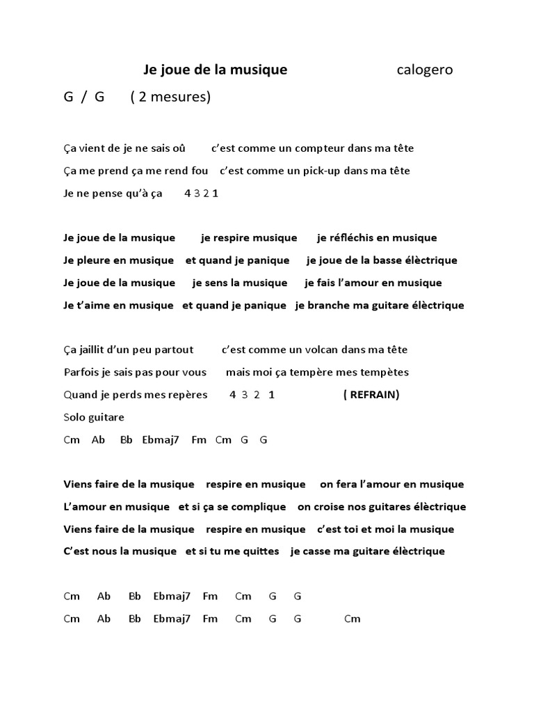 Je Joue de la Musique - Calogero | PDF