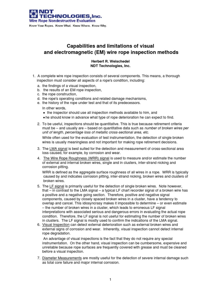 Visual & EM Wire Rope Inspection Guide | PDF | Nondestructive Testing ...