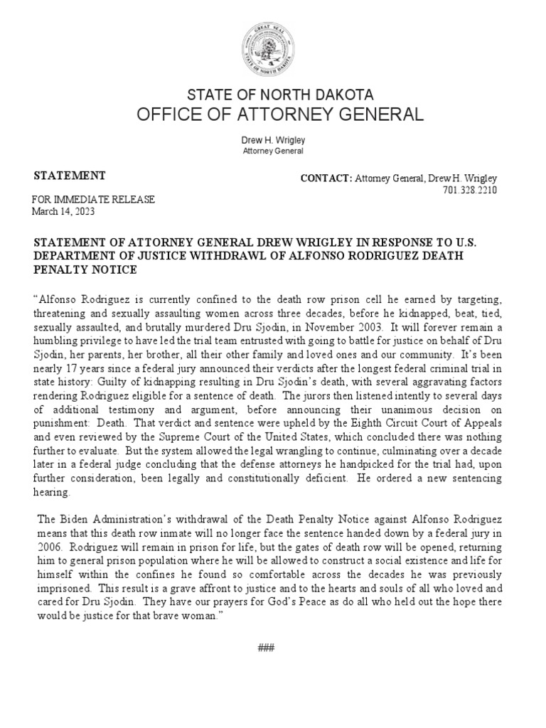 Rodriguez Death Penalty Withdrawal Statement | PDF | Criminal Law ...