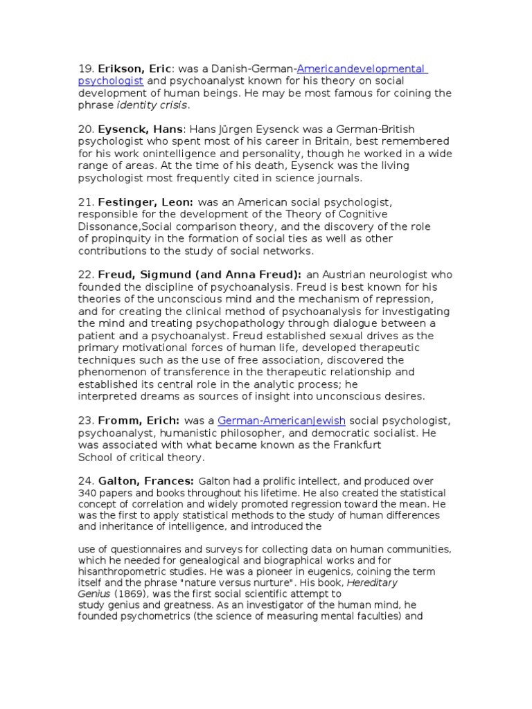 Key Figures in Psychology History | PDF | Psychoanalysis | Psychology