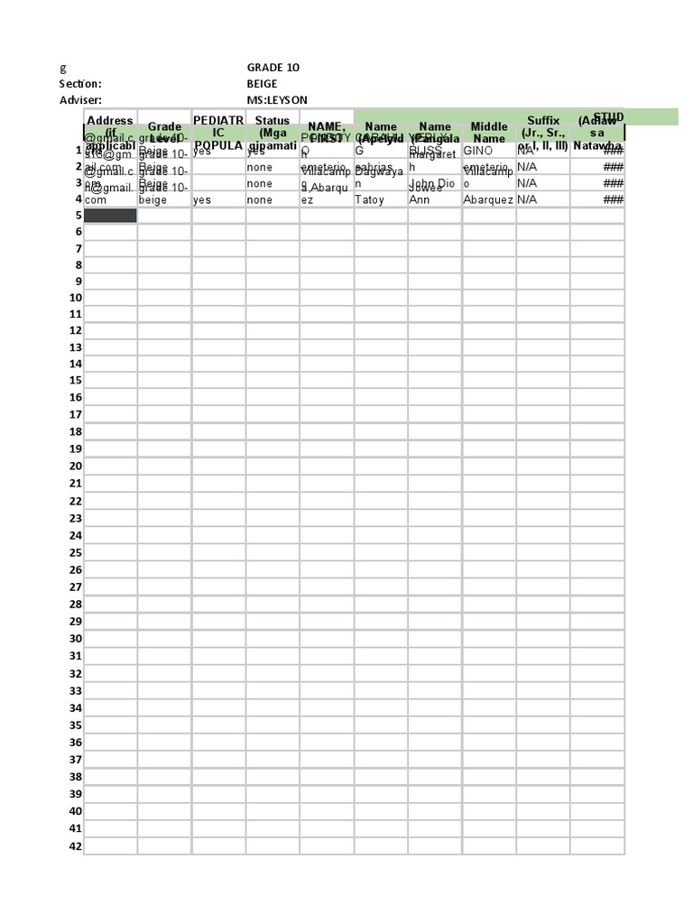 Masterlist Form | PDF
