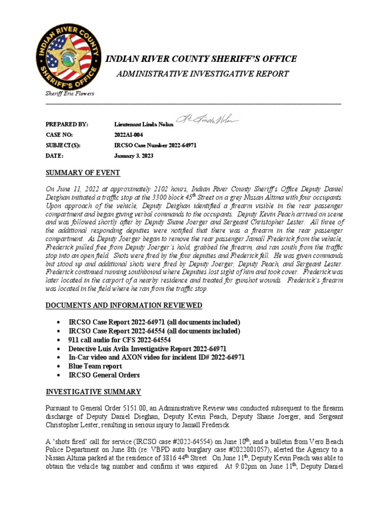 IRC Report On Deputy Shooting | PDF | Deadly Force | Traffic Stop