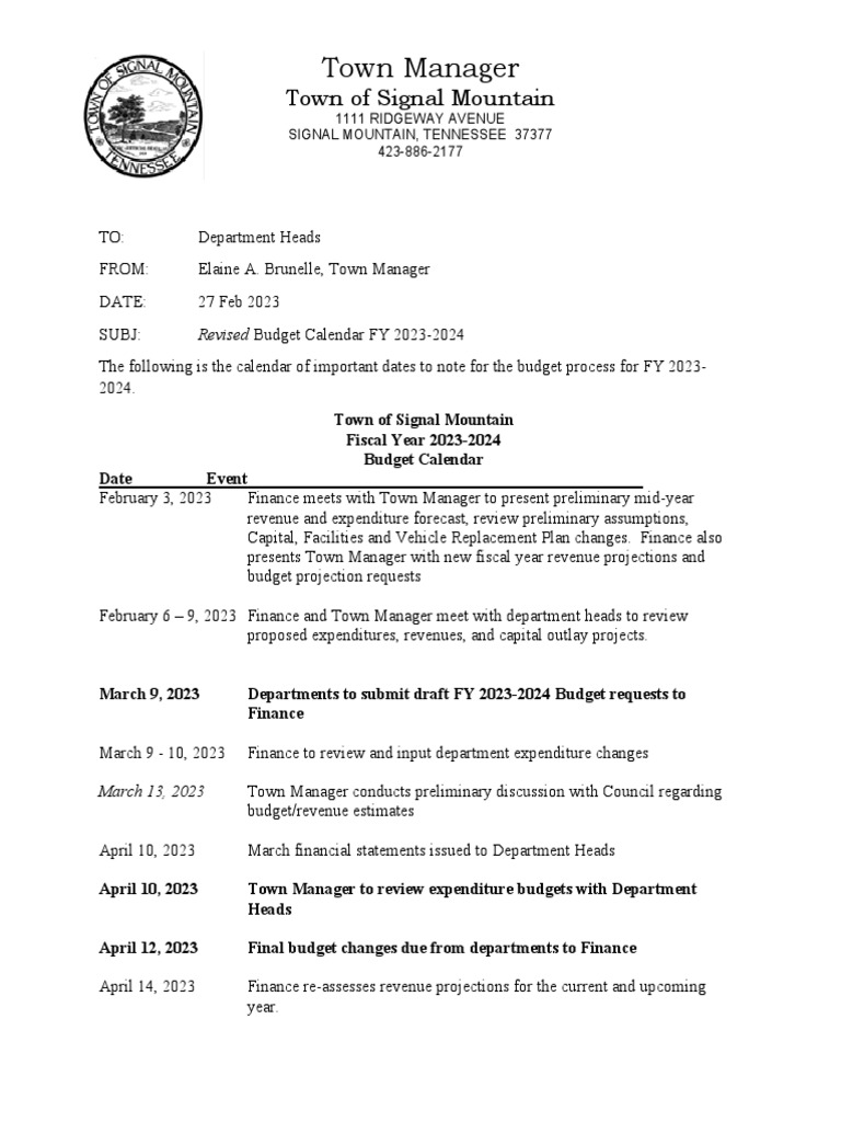 Revised Budget Calendar FY 2023-2024 | PDF | Fiscal Year | Budget