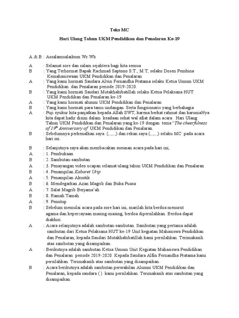 TEKS MC Acara UKM Kuliah | PDF