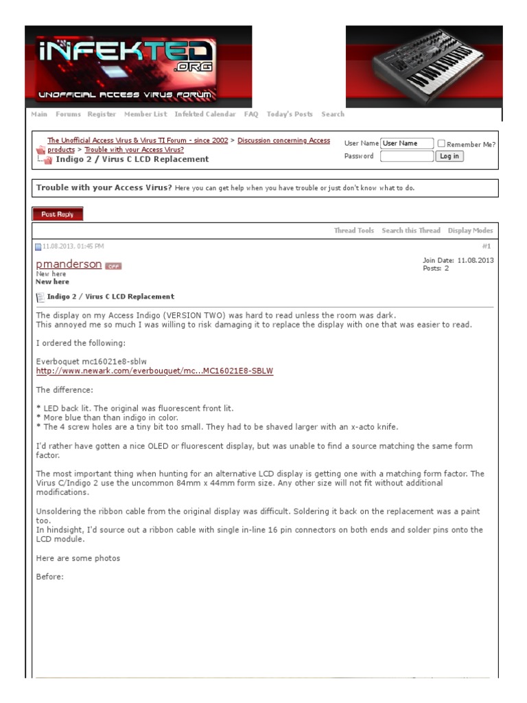 Indigo 2 - Virus C LCD Replacement - The Unofficial Access Virus & Virus TI Forum - Since 2002 ...