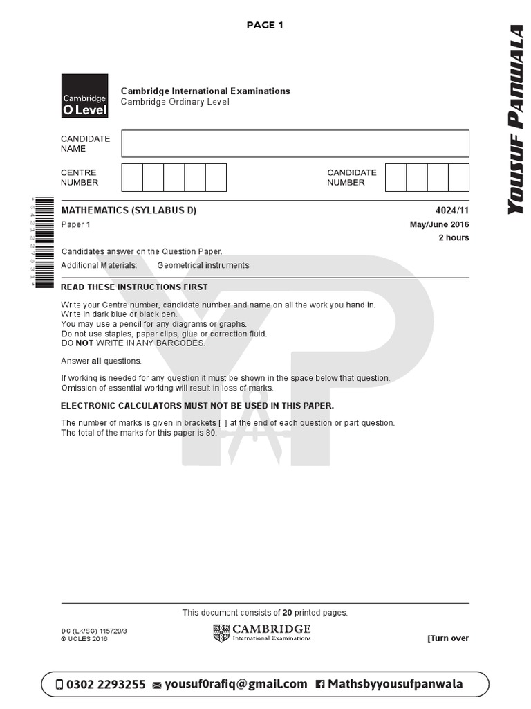 O Level Maths P1 PDF | PDF | Educational Assessment And Evaluation | Qualifications