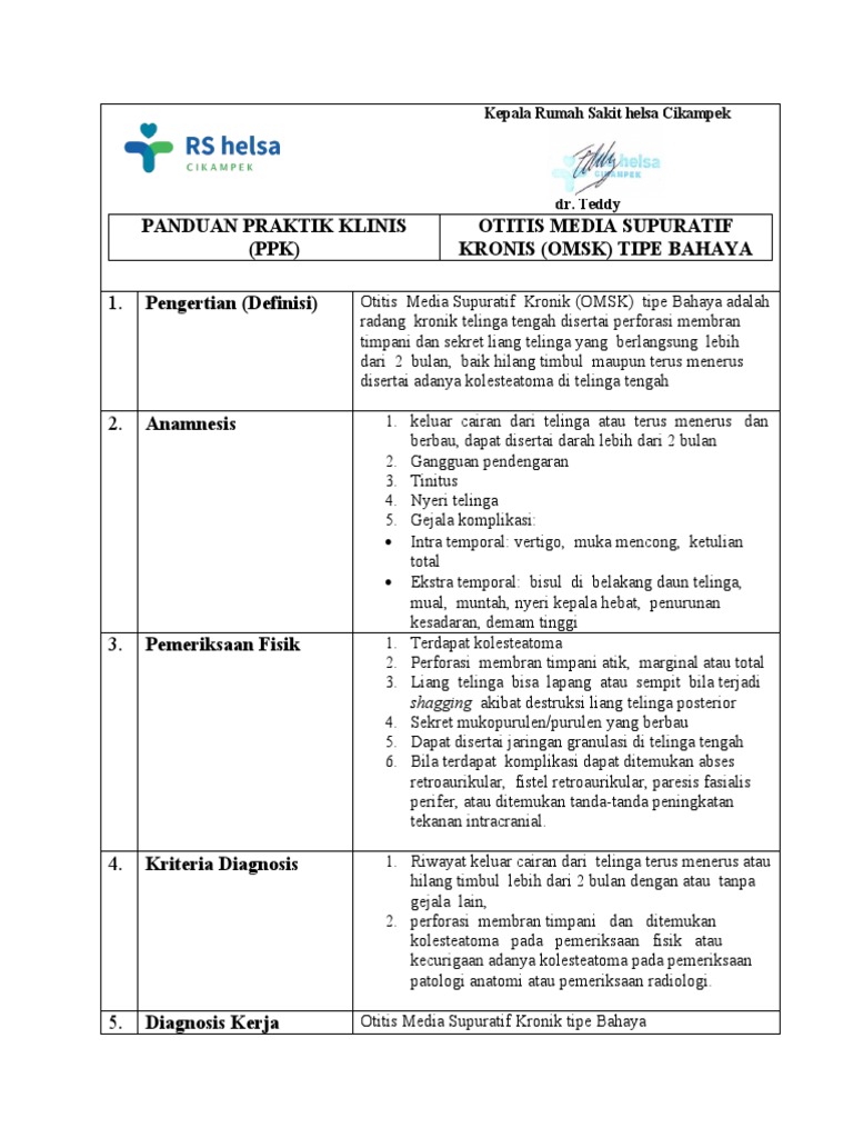 PPK OTITIS MEDIA SUPURATIF KRONIK TIPE BAHAYA | PDF