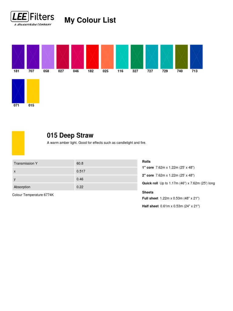 Lee Filters Colour List | PDF | Interior Design | Radiation