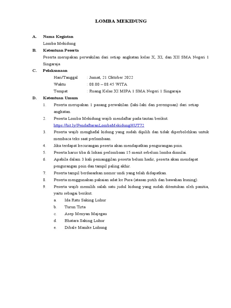 Draft Lomba Mekidung | PDF