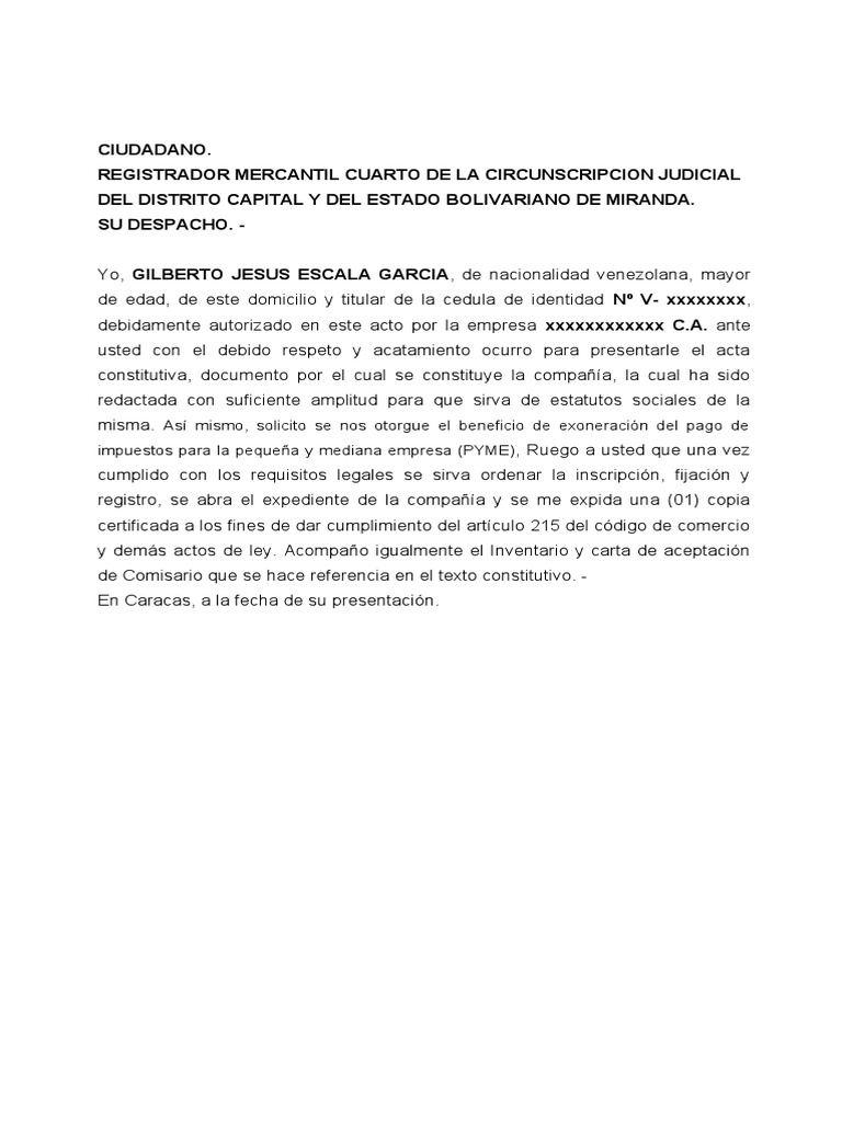 Acta Constitutiva Empresa Pyme Gilberto | PDF | Venezuela | Compartir (Finanzas)