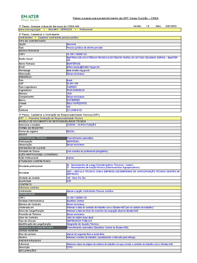 CREA-MG - Passo A Passo - ART Cargo-Função 1.6 PDF | PDF
