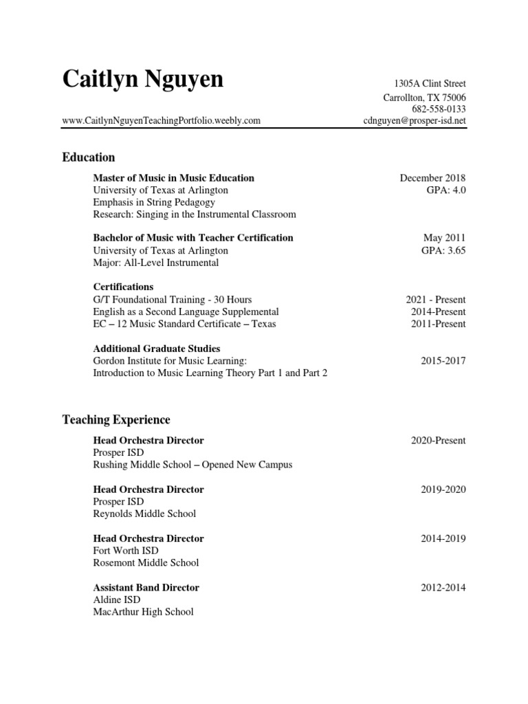 Caitlyn Nguyen Resume 2023 | PDF | Orchestras | Performing Arts
