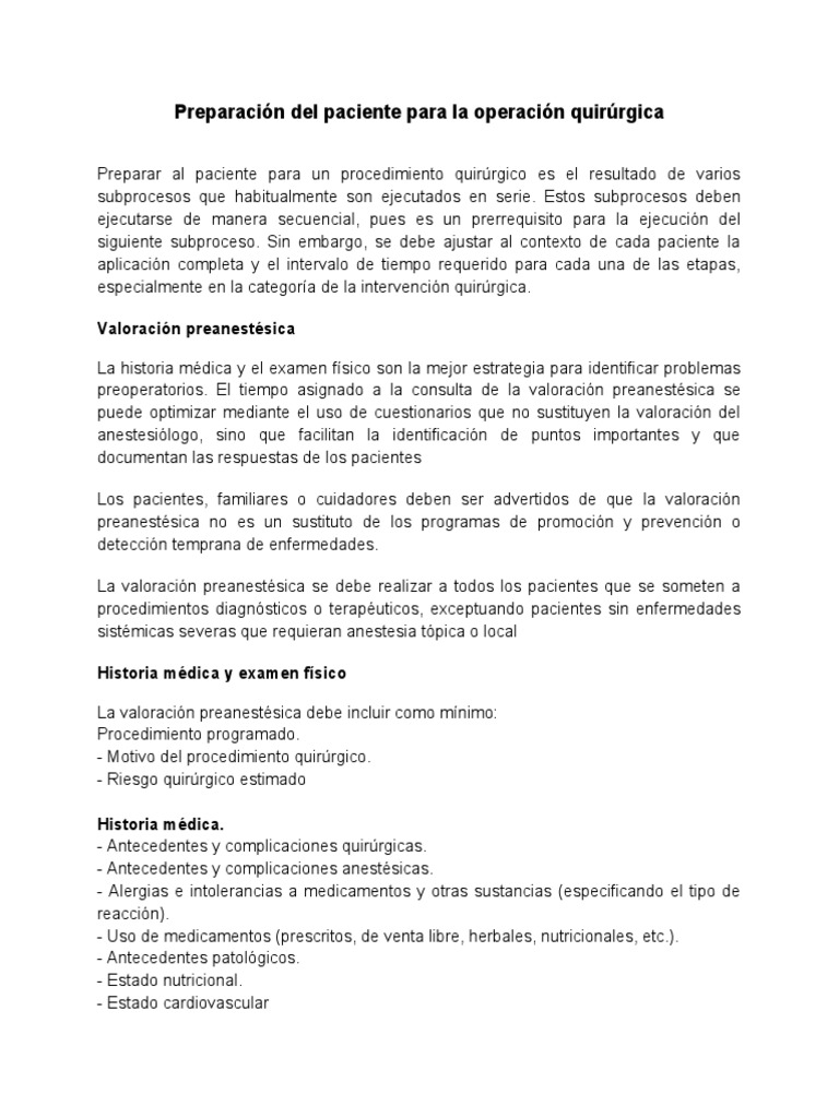 Preparacion Del Paciente | PDF | Cirugía | Anestesia
