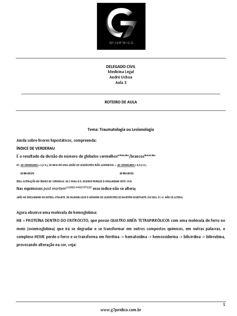 Roteiro de Aula - Delegado Civil - Medicina Legal - André Uchoa - Aula 3 PDF | PDF | Anatomia ...