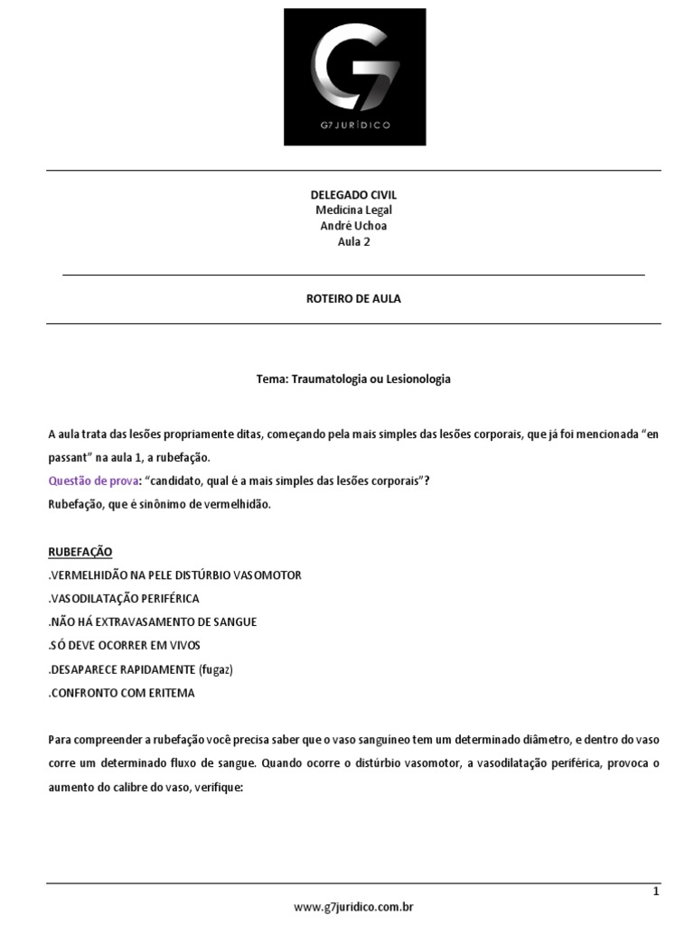 Roteiro de Aula - Delegado Civil - Medicina Legal - André Uchoa - Aula 2 PDF | PDF | Sangue ...